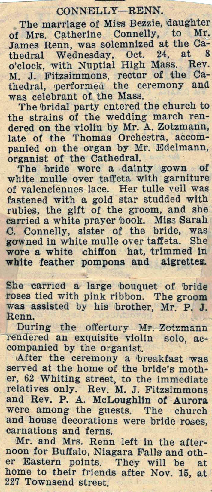 A wedding at the turn of the century: Bezzie Connelly marries James J ...